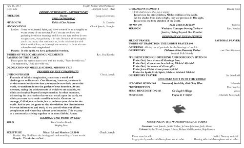 ORDER OF WORSHIP - FATHER'S DAY Prayer THE GATHERING ...