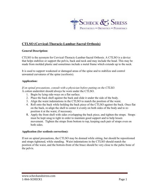 CTLSO (Cervical-Thoracic-Lumbar-Sacral Orthosis) - Scheck & Siress