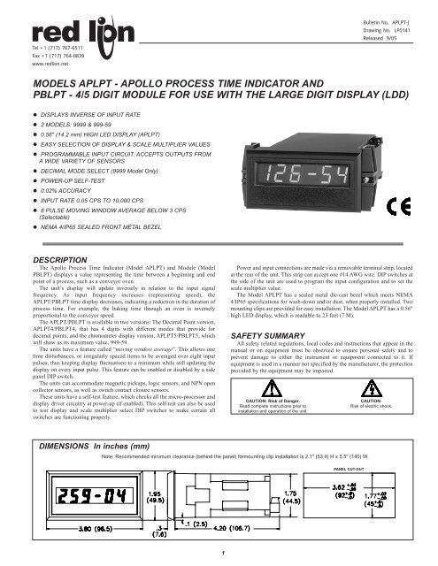 APLPT Data Sheet/Manual PDF - Red Lion Controls
