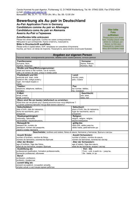 Bewerbung als Au pair in Deutschland - Carola Hummel Au-Pair ...