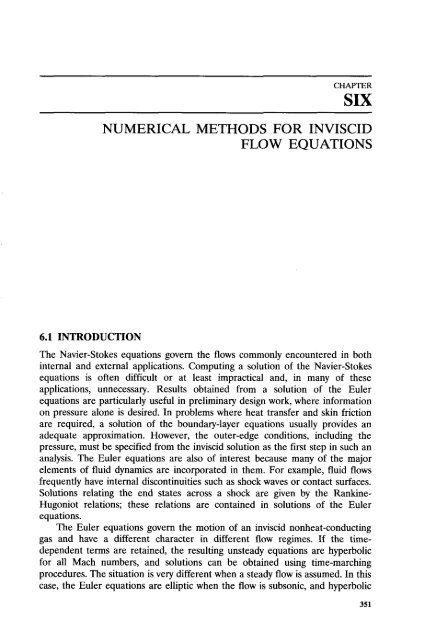 NUMERICAL METHODS FOR INVISCID FLOW EQUATIONS