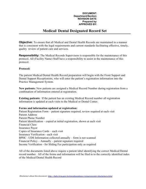 Designated Records Set Protocol - HRSA