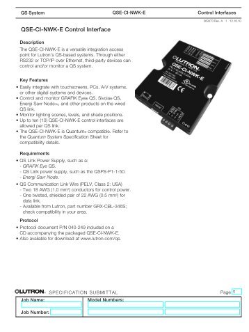 GRX-TVI Ten Volt Interface - Lutron
