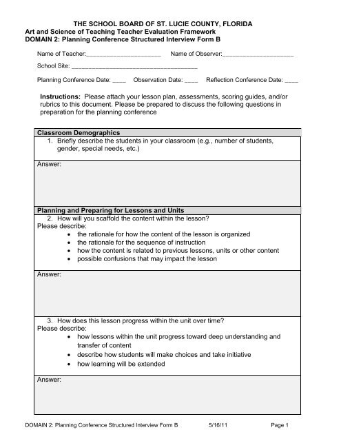 Pre-Conference Planning Form B - St. Lucie County School Board