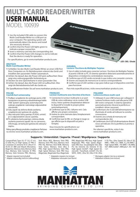 MULTI-CARD READER/WRITER USER MANUAL - Manhattan