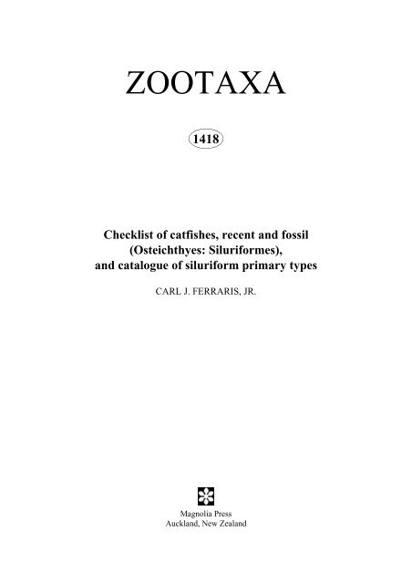 Zootaxa, Checklist of catfishes, recent and fossil - Magnolia Press