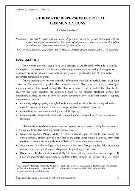 chromatic dispersion in optical communications