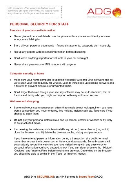 Personal security checklist - CPNI