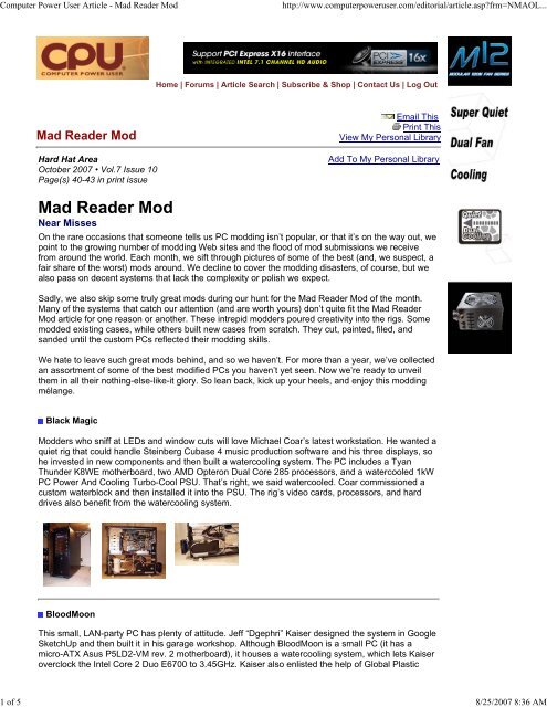 Computer Power User Article - Mad Reader Mod - Big Al's Computers
