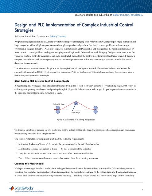 Design and PLC Implementation of Complex Industrial ... - MathWorks