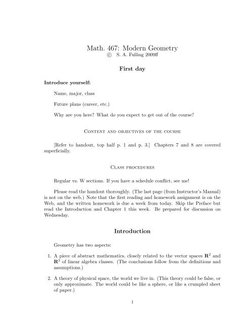 Math. 467: Modern Geometry - Calclab
