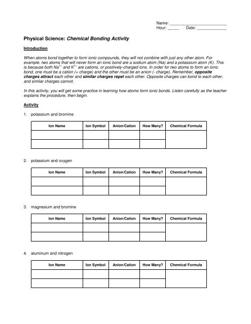 Physical Science: Chemical Bonding Activity