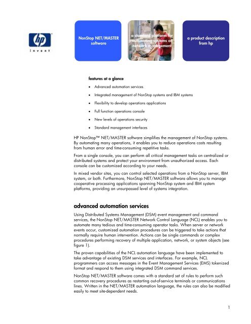 NonStop NET/MASTER software data sheet - PDF - HP Integrity ...