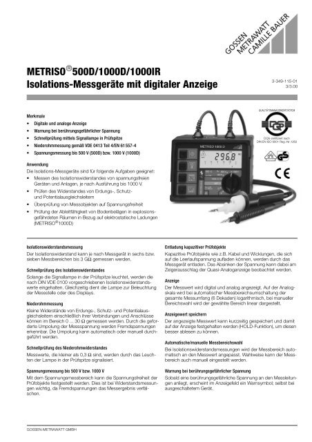 METRISO 500D/1000D/1000IR Isolations ... - MC Technologies