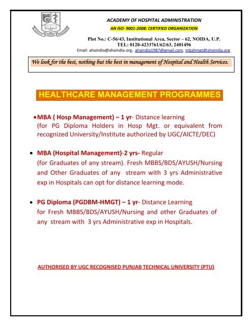 healthcare management programmes - Academy of Hospital ...