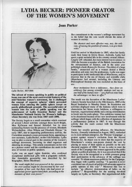LYDIA BECKER: PIONEER ORATOR OF THE WOMEN'S MOVEMENT
