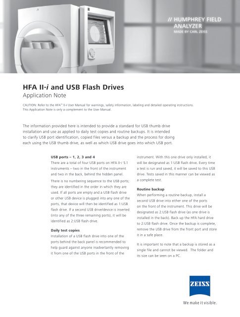 HFA II-i and USB Flash Drives - Carl Zeiss Meditec