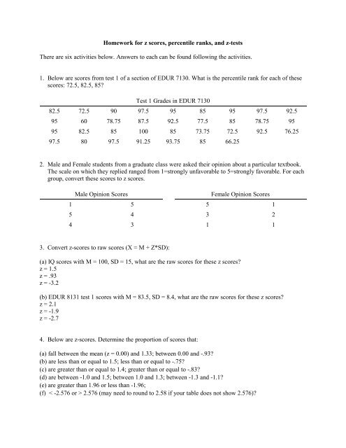 Z scores, Percentile Ranks, and Z test