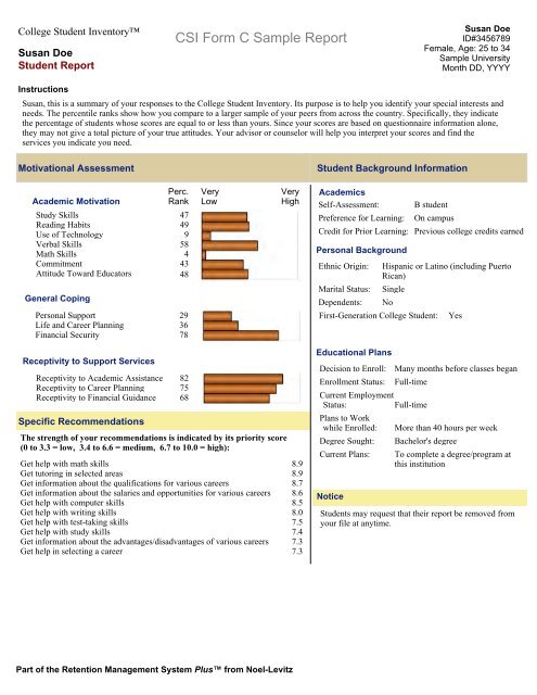 College Student Inventory Form C Student Report ... - Noel-Levitz