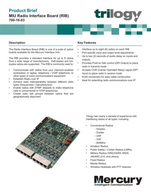 Radio Interface Board (RIB) - Trilogy Communications