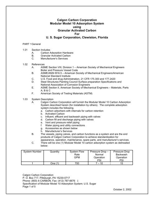 1 Calgon Carbon Corporation Modular Model 10 Adsorption System ...