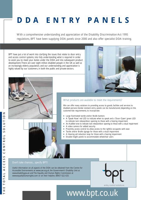 BPT DDA Entry Panels - door entry systems