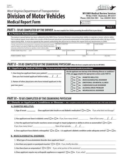 Medical Report Form (DLAB-1) - West Virginia Department of ...