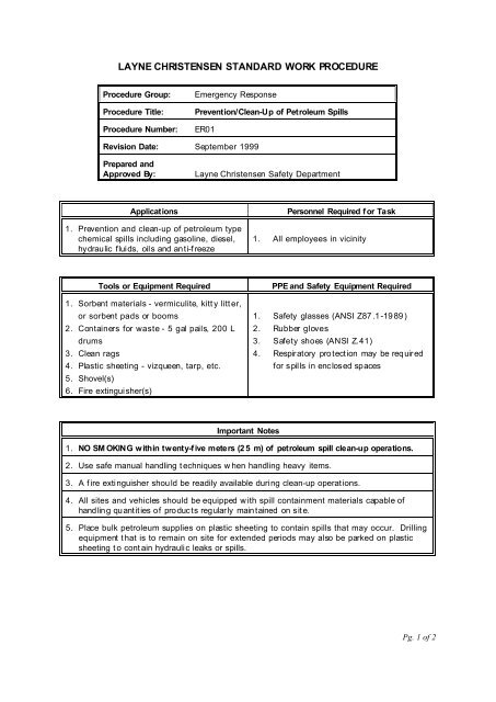 layne christensen standard work procedure - Layne Safety