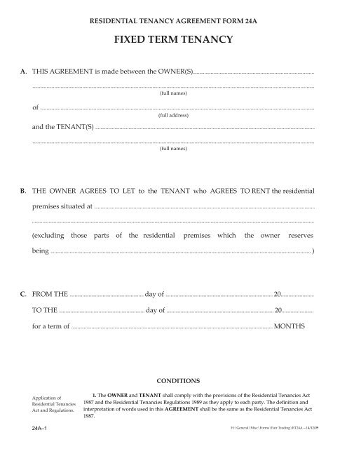 Fixed Term Tenancy Agreement form 24a Department Of Commerce