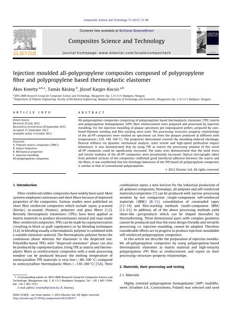 Injection moulded all-polypropylene composites composed of ...