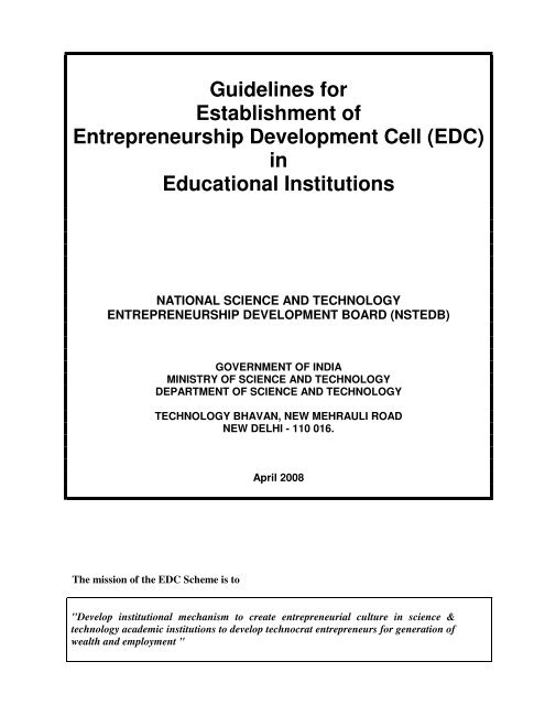 Guidelines for Establishment of Entrepreneurship ... - NSTEDB