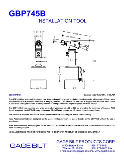 Gage Bilt Rivet Tools