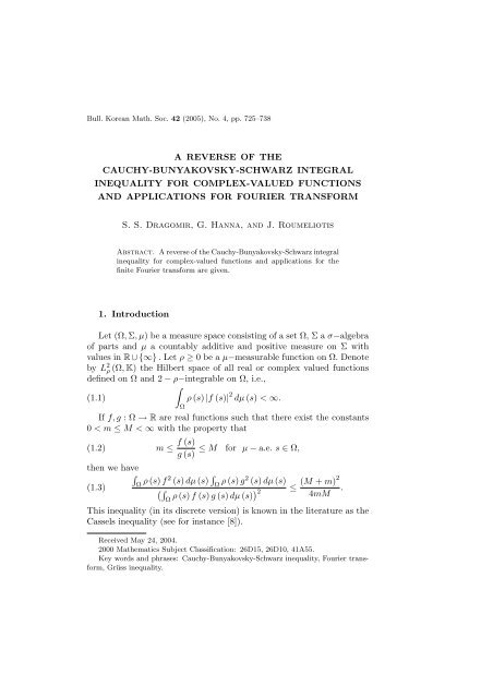 a reverse of the cauchy-bunyakovsky-schwarz integral inequality for ...
