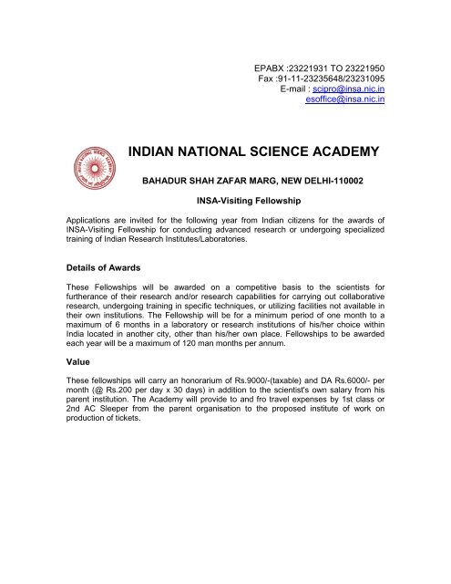 Application Form of Visiting Scientist - Indian National Science ...