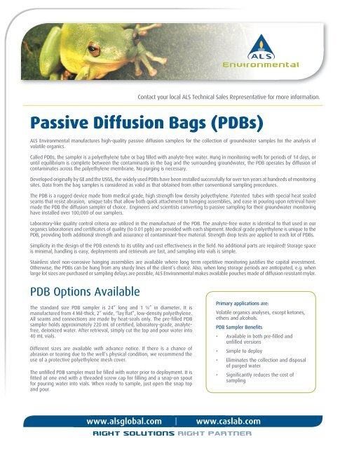 Passive Diffusion Bags (PDBs) - Columbia Analytical Services