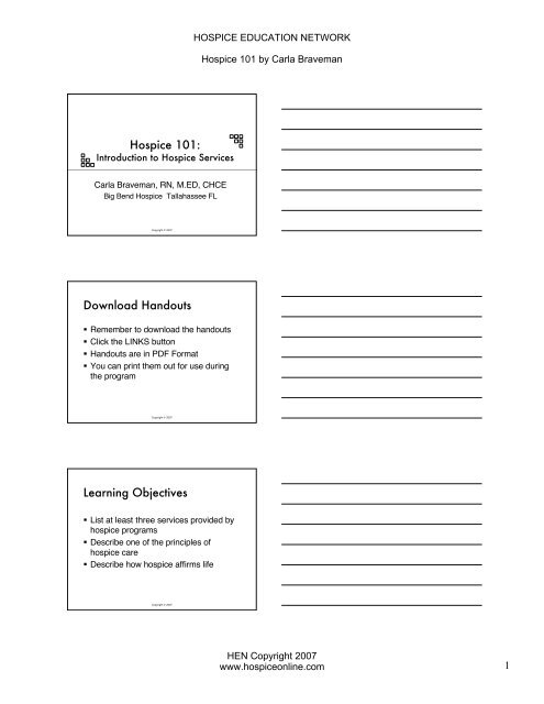 Hospice 101 Handout - Home Care Information Network