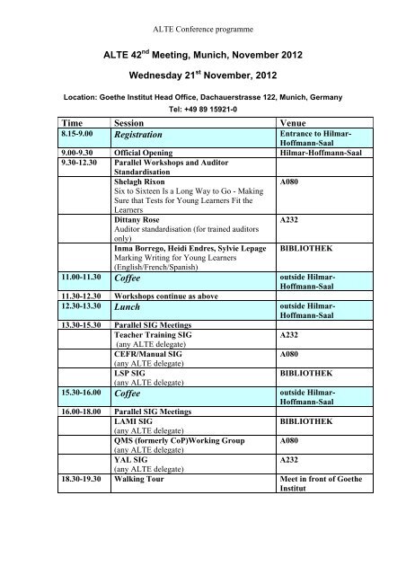 Draft Programme – ALTE Meeting, Maynooth, November 2009