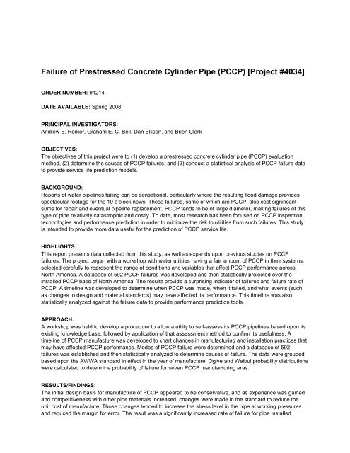 Failure of Prestressed Concrete Cylinder Pipe - Water Research ...