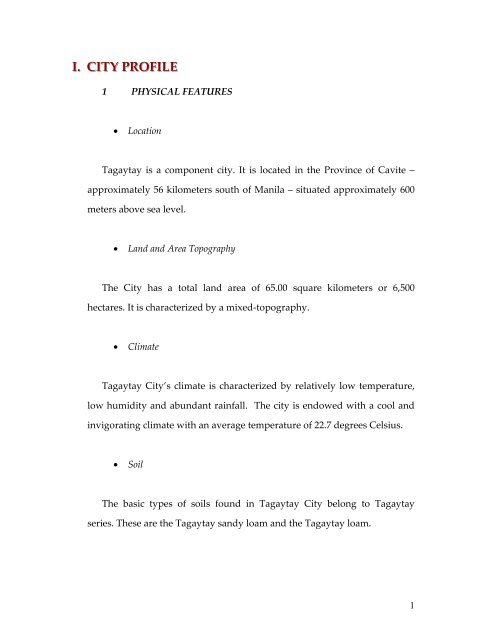 I. CITY PROFILE - Official Website of Tagaytay City