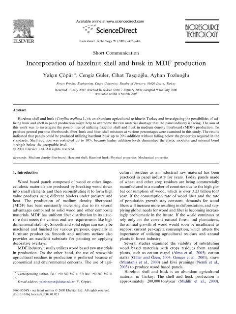 Incorporation of hazelnut shell and husk in MDF production