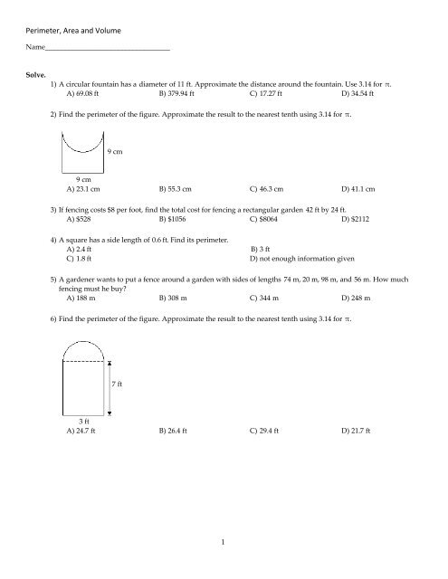 Perimeter, Area and Volume