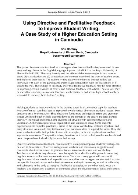 Using Directive and Facilitative Feedback to Improve ... - CamTESOL