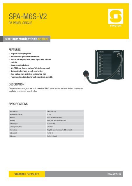datasheet spa-m6s-v2 - Zenitel