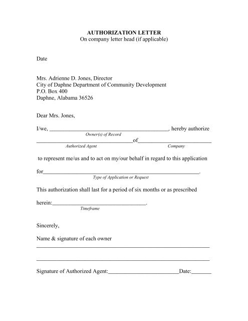 AUTHORIZATION LETTER - City of Daphne