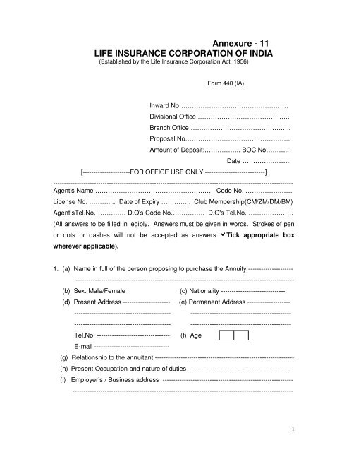 Proposal Form - Life Insurance Corporation of India