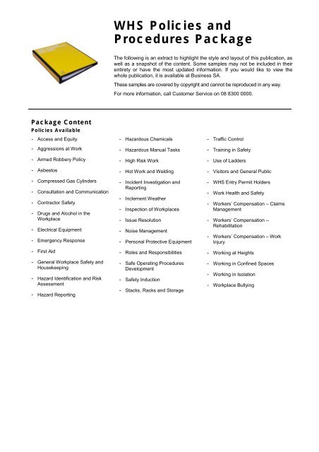 WHS Policies and Procedures Package - Business SA