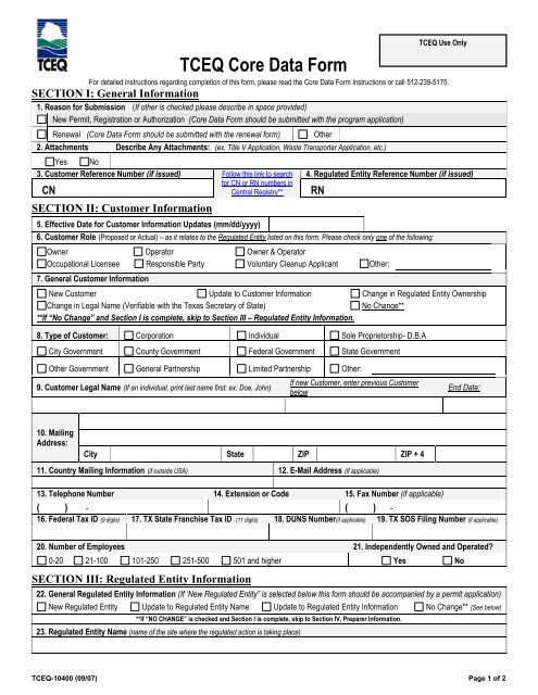 TCEQ Core Data Form