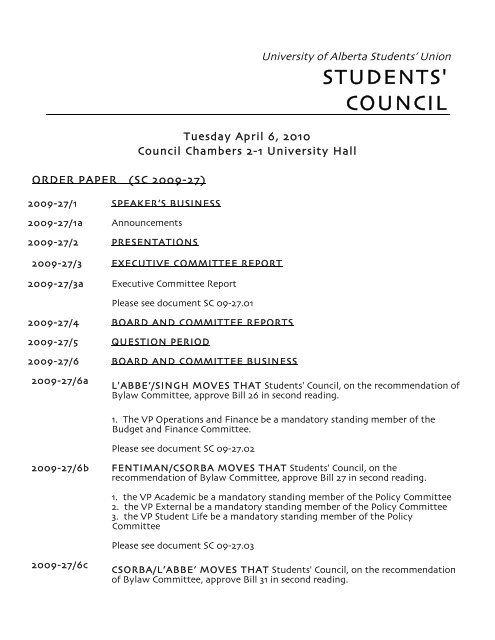 STUDENTS' COUNCIL - University of Alberta Students' Union