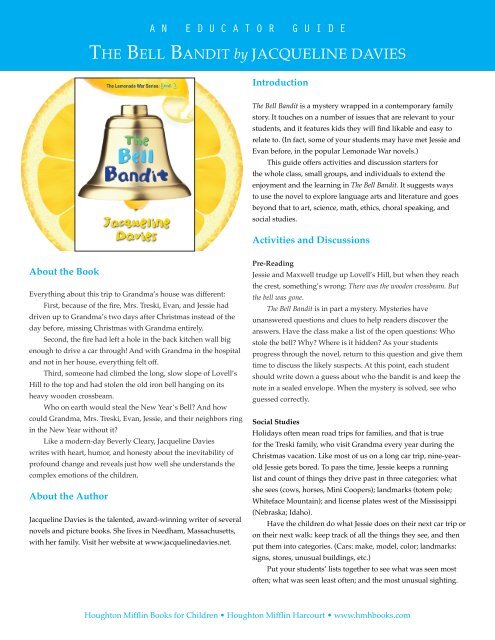 THE BELL BANDIT by JACquELINE DAVIES - TeachingBooks.net