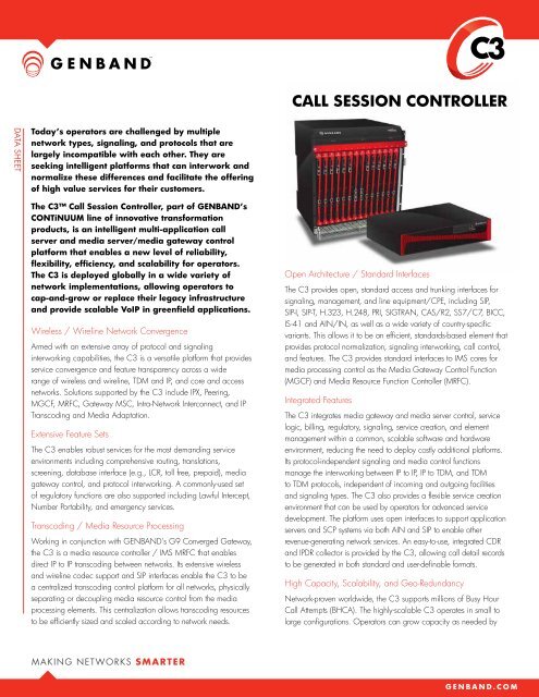 C3 Call Session Controller Datasheet - Genband